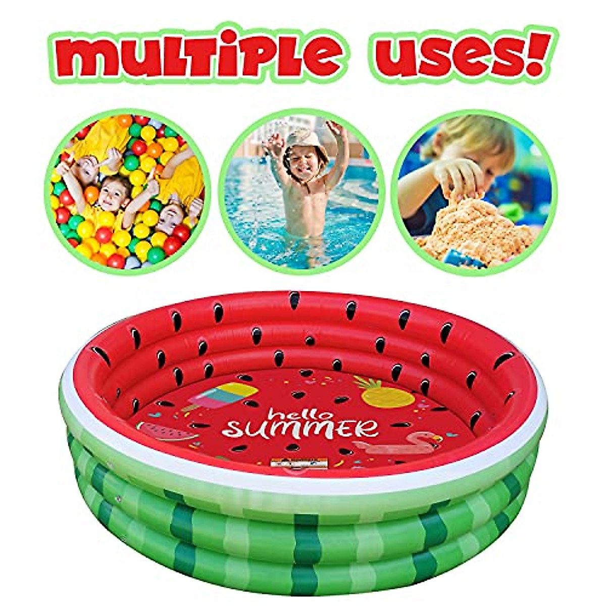 Watermelon Inflatable 60 inches, Pit Ball Pool Swimming Pool with 3 Rings, Boys and Girls Summer Fun in Garden, Backyard, Indoor & Outdoor by ninostar