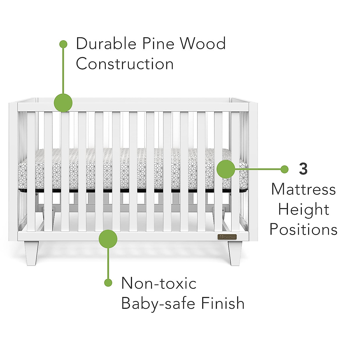 Forever Eclectic Tremont 4-in-1 Convertible Baby Crib by Child Craft (Matte White)