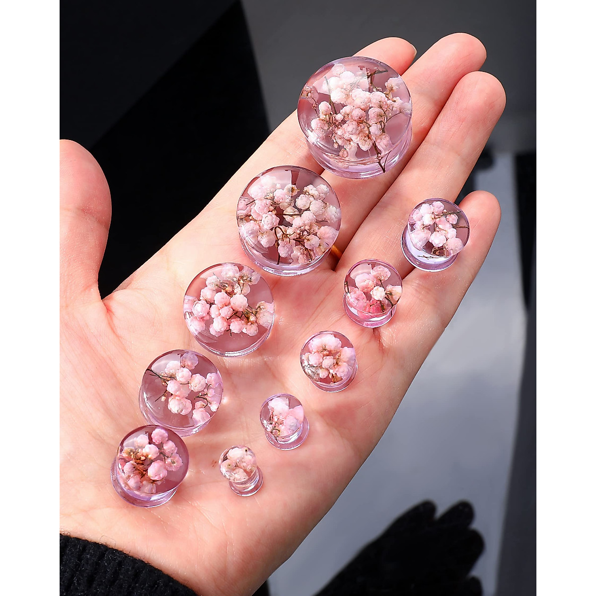 Jewseen 2PCS Flower Ear Plugs Wedding Ear Gauges Resin Gauges 2g to 1'' Double Flared Flesh Ear Tunnels Resin Plugs Resin Tunnels Flower Gauges for Ear Body Piercing Jewelry for Women Men