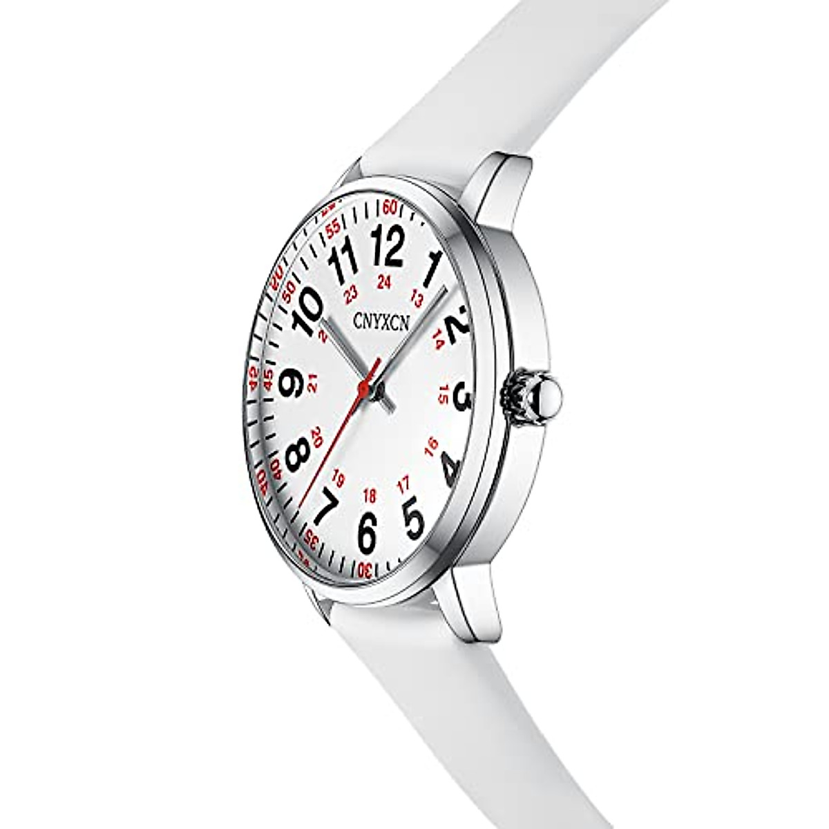 CNYXCN Nurse Watch for Medical Students,Doctors,Women Men with Second Hand and 24 Hour,Easy to Read Dial,Silicone Band,Water Resistant (White+White)