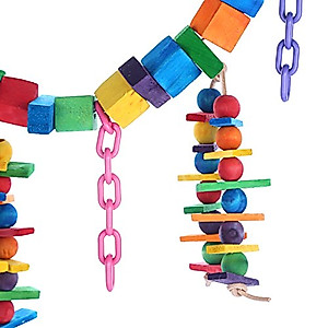 Pure Natural Colorful Wood Parrot Toys, Bvanki18.5 inch L 8.5 inch W Parrot Soft Swing Toy & Rainbow Bridge (Medium).