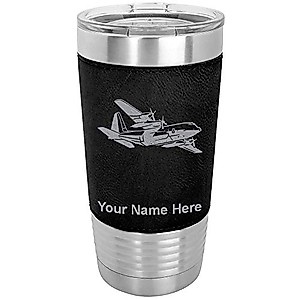 LaserGram 20oz Vacuum Insulated Tumbler Mug, Cargo Airplane, Personalized Engraving Included (Faux Leather, Black)