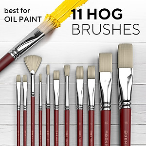 40 Pieces Professional Artist Paint Brush Set with Storage Case - Includes Round and Flat Art Brushes with Hog, Pony, Nylon Hair Bristles - Perfect for Acrylics, Watercolor, Gouache, Oil and Fabric