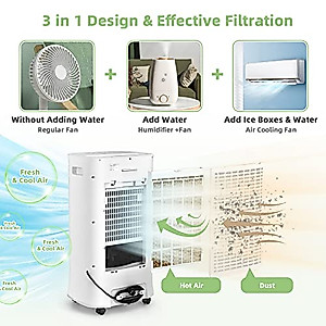 COSTWAY Evaporative Air Cooler, Portable Cooling Fan & Humidifier with Remote, 15H Timer, 63° Oscillation, 3 Modes, 3 Speeds, 2.6 Gal Water Tank, LED Display, Quiet Swamp Cooler for Bedroom Office