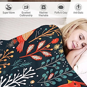 Blanket Red Christmas Birds Plush Throw Fleece Blanket Happy New Year Soft Cozy Microfiber Throw Blanket for Couch Sofa Bed for Adult Kid Birthday 40"x50" Ultra Soft Plush Cozy Xmas Prints