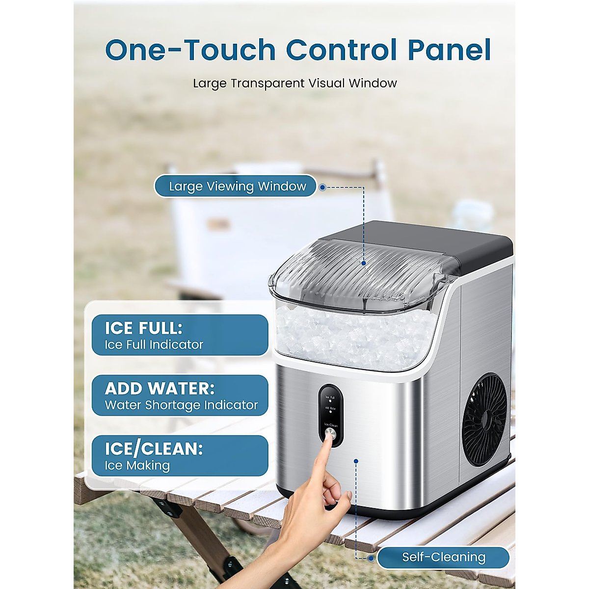 COWSAR Nugget Ice Makers Countertop, Soft Chewable Crushed Ice Maker Machine, Portable Pebble Ice Maker Countertop, 34Lbs/Day, Self-Cleaning, One-Button Operation Ice Machine for Home Kitchen Party