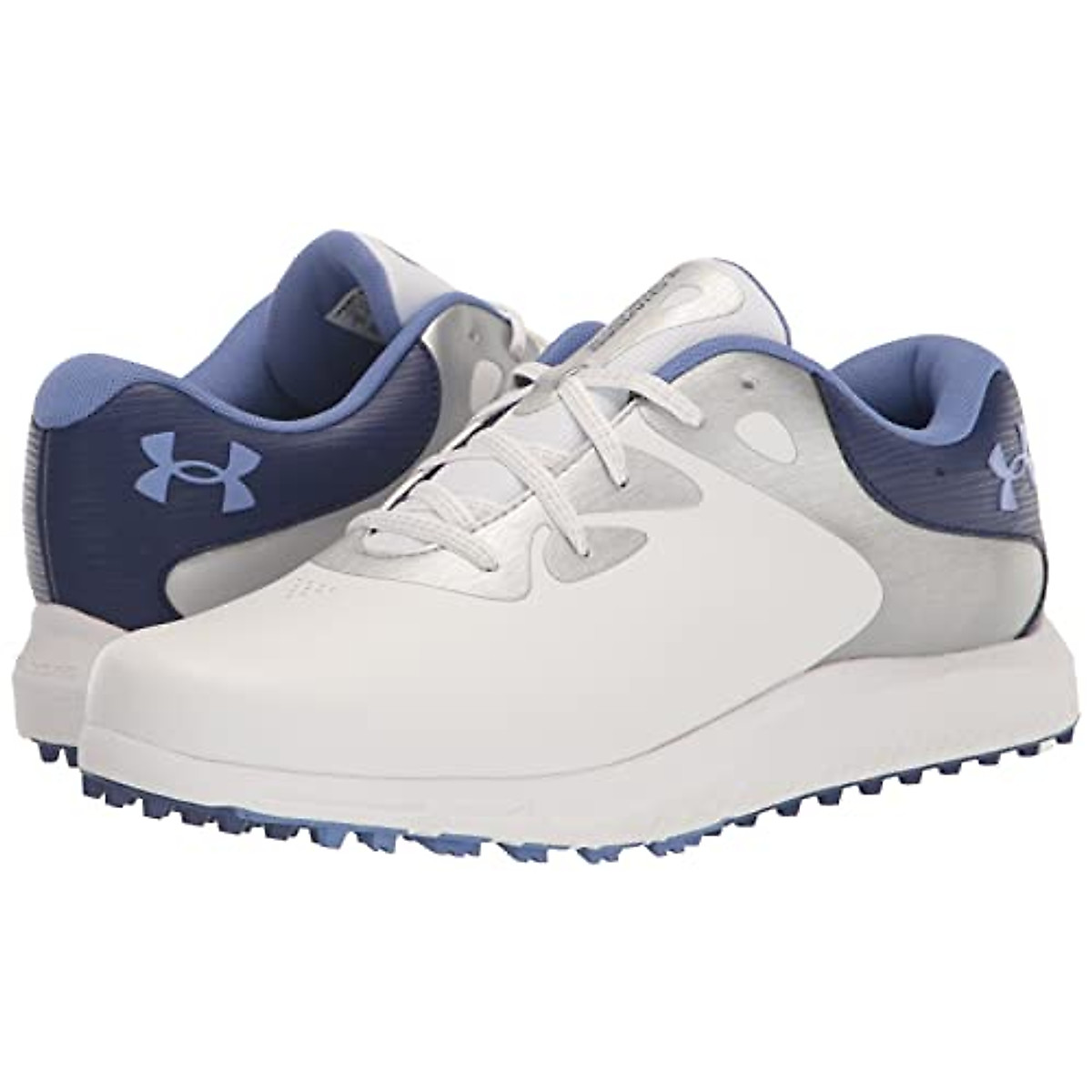 Under Armour Women's Charged Breathe 2 Spikeless Cleat, (100) White/Metallic Silver/Baja Blue, 8, US