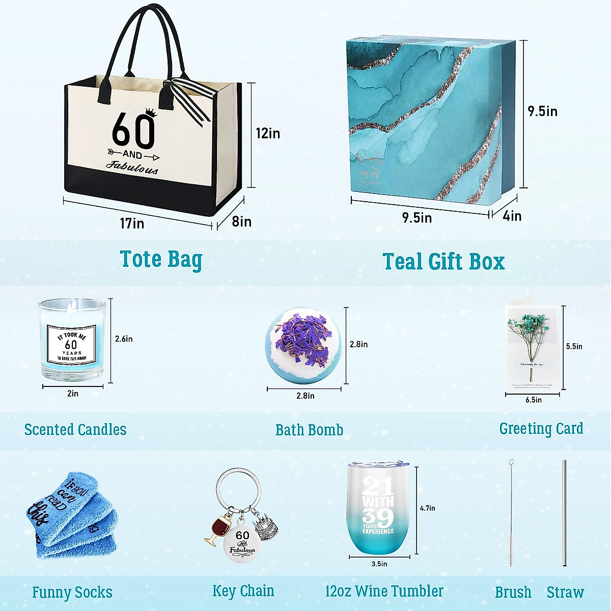 60th Birthday Gifts for Women, Happy 60 Birthday Presents Gift Ideas for Woman Mom Grandma Friends Sister, Funny 60 Year Old Gifts Baskets Box from Mothers Daughter Wife Her, Unique Bag Wine Bday Gift