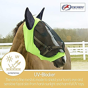 Derby Originals Reflective Lycra Fly Mask with 1 Year Warranty Mesh Eyes and Ears