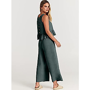 ANRABESS Two Piece Outfits for Women Cruise Resort Wear 2023 Summer Set Vacation Sleeveless Linen Crop Tank Top Casual Matching Lounge Sets Tracksuits Long Pants Jumpsuits Clothes 817shenhui-L