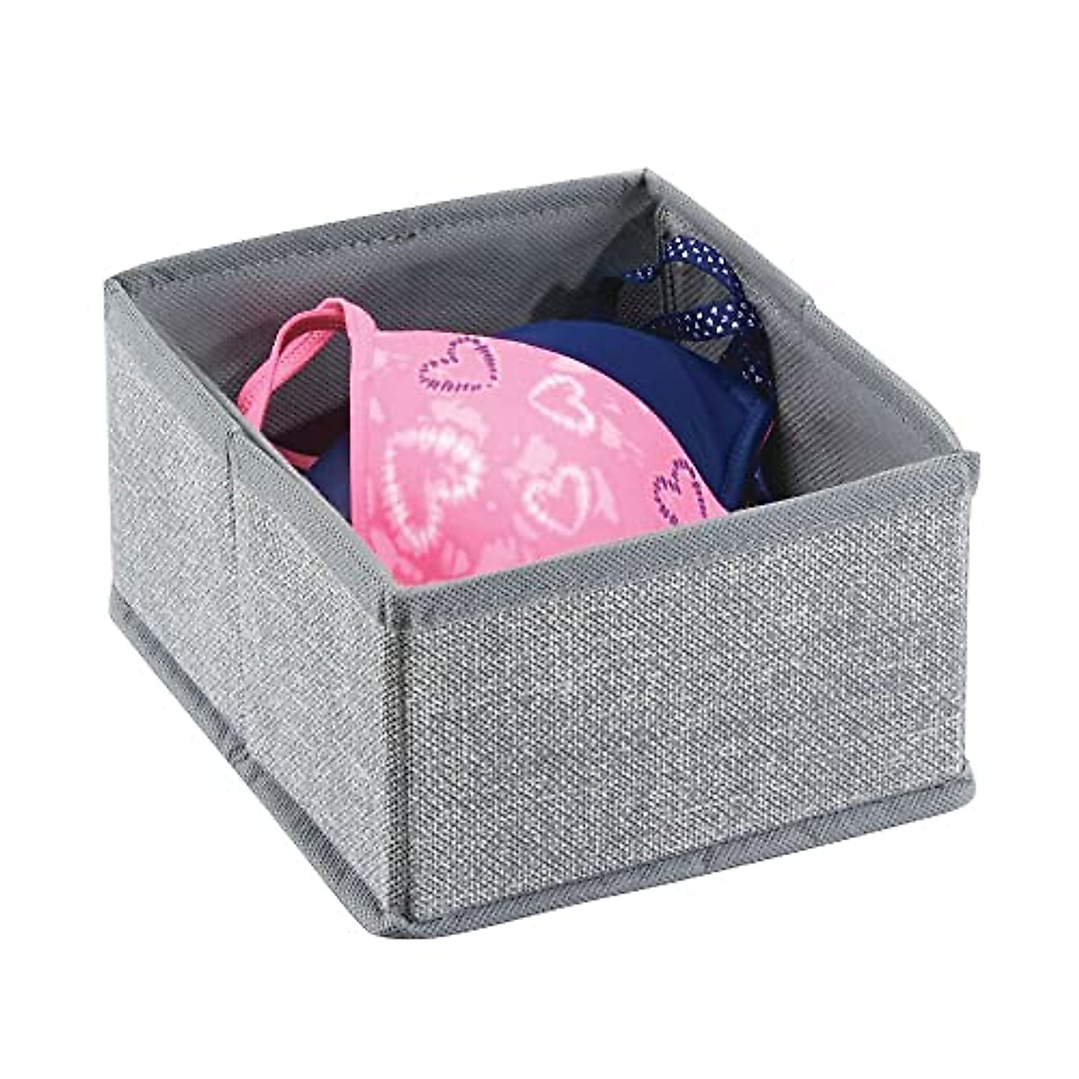 mDesign Rectangular Soft Fabric Dresser Drawer and Closet Storage Organizer Bin for Lingerie, Bras, Socks, Leggings, Clothes, Jewelry, Scarves - Textured Print - 2 Pack - Gray