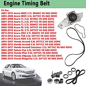 TKH-002 Engine Timing Belt Kit with Water Pump,Compatible with 2003-2013 Acura MDX TL RL ZDX TSX RDX Honda Accord Odyssey Pilot Ridgeline Saturn Vue 3.0L 3.5L 3.7L SOHC V6 Replace TCKWP329 TKH002