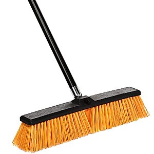 Alpine Industries Push Broom Heavy Duty Smooth Surface Broom Deck Scrubber Long Handle Commercial Floor Scrub Broom Cleans Dirt, Debris, Sand, Mud, Leaves and Water (Yellow, 18 in)