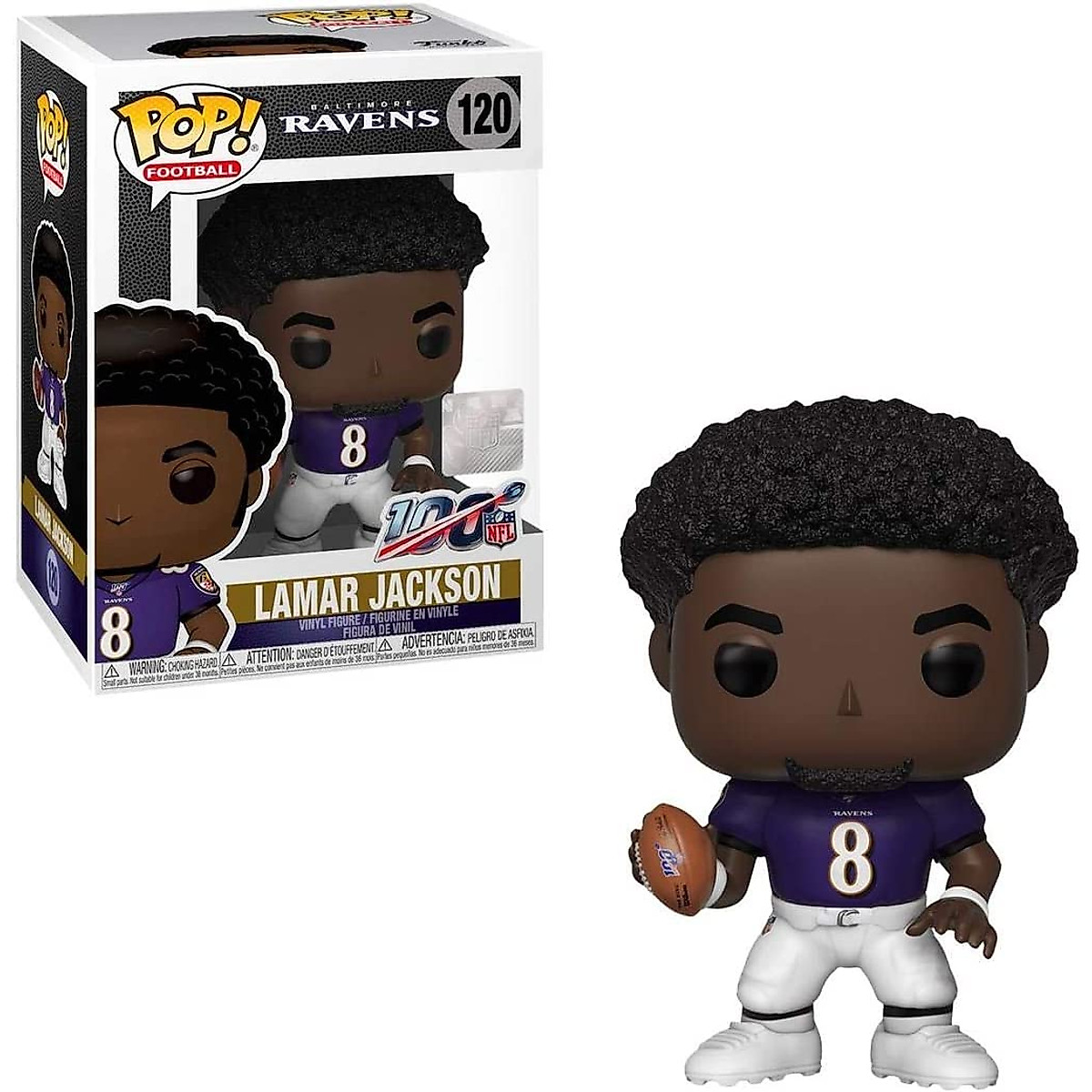 POP Football: Ravens - Lamar [Jackson] (Home Uniform) Funko Vinyl Figure (Bundled with Compatible Box Protector Case), Multicolor, 3.75 inches