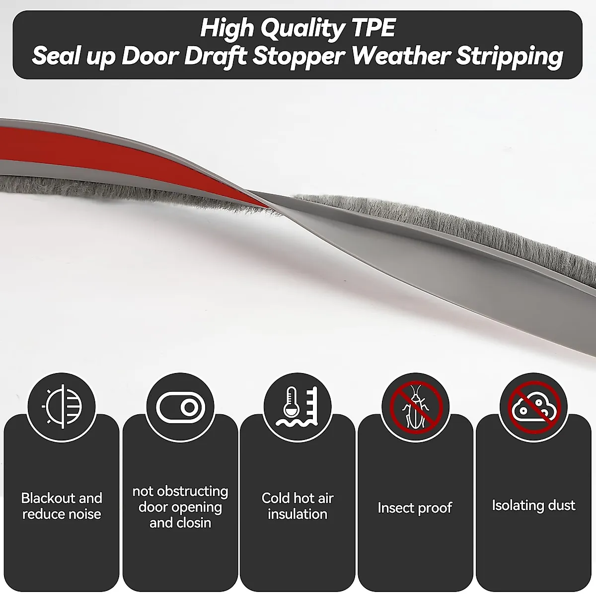 Icysey Door Seal Draft Stopper, 2" W x 39" L, Silver, Rubber & Foam