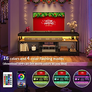 YITAHOME LED Television Stands w/Power Outlets for 70/65 inch, Modern Industrial TV Stand, Entertainment Center w/Open Storage TV Table, Entertainment Center for 360lbs for Living Room,Black