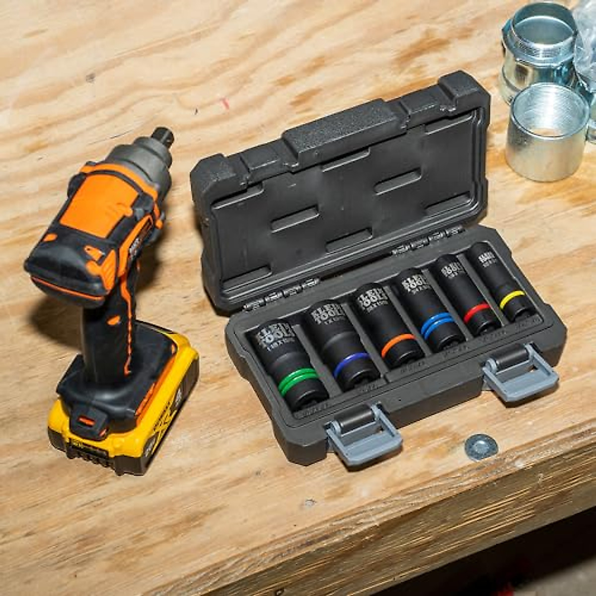 Klein Tools 66090 1/2-Inch Impact Socket Set, 2-in-1 Slotted Design, 12-Point Deep Sockets, for Impact Wrenches, Includes Tool Case, 6-Piece