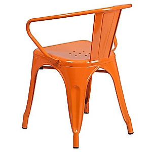 EMMA + OLIVER Commercial Grade Orange Metal Indoor-Outdoor Chair with Arms
