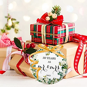 50 Year Anniversary Ornament 2023, 50th Anniversary Collectible Holiday Christmas Ornaments, 50 Years as Mr and Mrs Wedding Anniversary for Parents,Couple, Christmas Tree Ornaments 2023