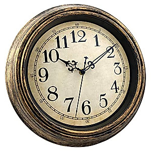 Plumeet Retro Wall Clock, 12'' Non Ticking Classic Silent Vintage Wall Clocks Decorative Kitchen Living Room Bedroom - Battery Operated