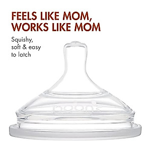 Boon NURSH Reusable Silicone Baby Bottles with Collapsible Silicone Pouch Design — Everyday Baby Essentials — 3 Count — Stage 2 Medium Flow — 8 Oz — Speckle