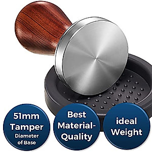Practimondo Espresso Tamper Set - 51mm Tamper - Frothing Pitcher, Tamper and Espresso Accessories - Premium Barista Espresso Hand Tamper Set (51mm, Wooden Handle)