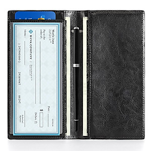 CoBak Premium Leather Checkbook Cover - RFID Blocking, Classic Design, Slim & Durable - Perfect for Personal & Business Checks