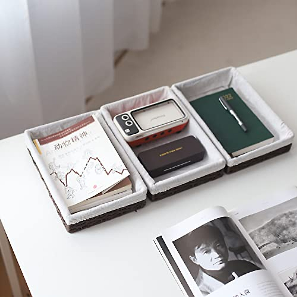 YRJJ Paper Rope Woven Storage Baskets, Delicate Storage Box for Shelves/Bathroom/Kitchen/Living Room/Office Desk/Bedroom. (Cube-Brown)