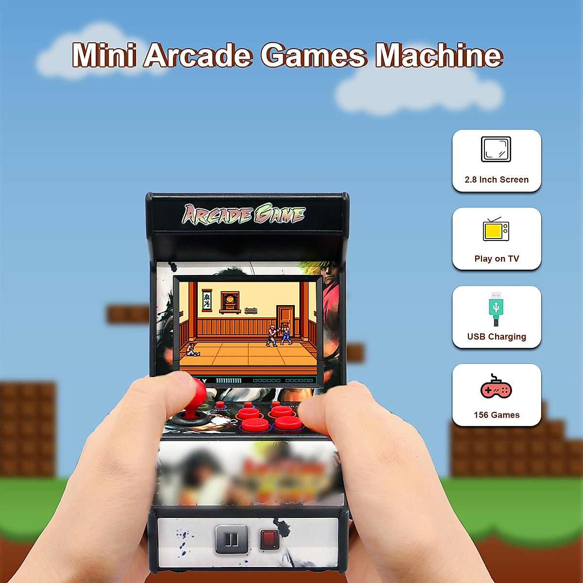 EASEGMER Mini Arcade Game Machines for Kids with 156 Classic Portable Handheld Video Games 16 Bit 2.8 Inches Screen Travel Gaming Electronic Toys Novelty Gift for Boys and Adults - Blue