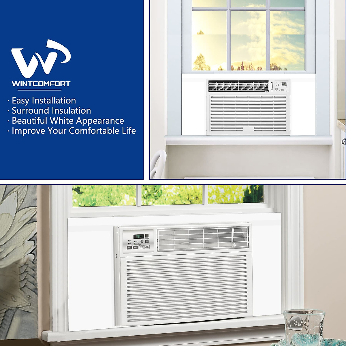Wintcomfort Window Air Conditioner Surround Insulation Panels, White AC Side Insulated Foam Panel with Top Seal Strip for Indoor Window AC Unit