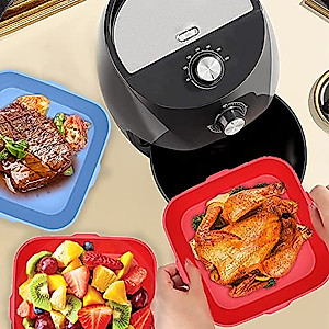 Miookiss Air Fryer Silicone Liners，2 Pack Square Silicone Air Fryer Liners，8 Inch Reusable Air Fryer Silicone Pot for 4 to 7 QT，Non-stick Food Safe Air Fryers Oven Accessories (Red+Blue）