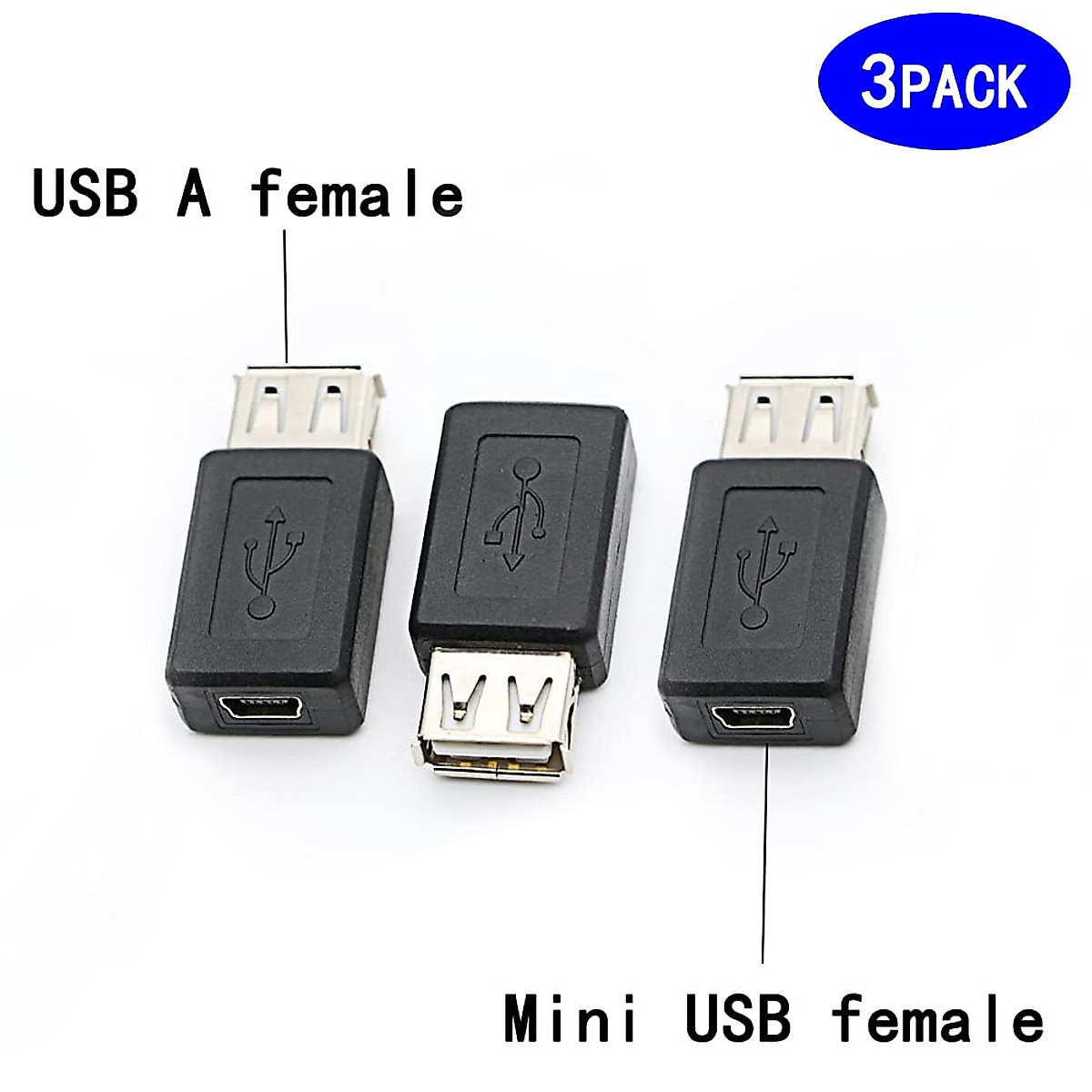 rgzhihuifz 3 Pack USB 2.0 A Female to USB B Mini 5 Pin Female Adapter Converter