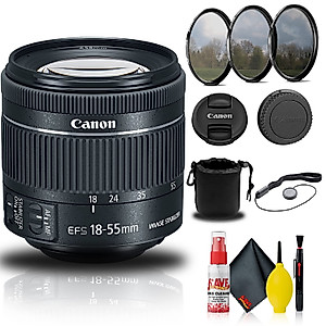 Canon EF-S 18-55mm f/4-5.6 is STM Lens (1620C002) + Filter Kit + Lens Pouch + Cap Keeper + Cleaning Kit + More (Renewed)