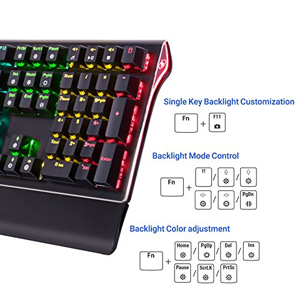 Rosewill Mechanical Gaming Keyboard, RGB Backlit Clicky Computer Mechanical Keyboard for PC, Laptop, Mac, Rainbow LED Modes with Side Backlight & Software Suite for Customization – Brown Switch