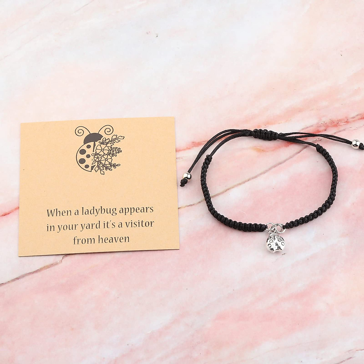 FAADBUK Ladybug Memorial Keychain When a Ladybug Appears In Memory of Love One Sympathy Gift (Card)