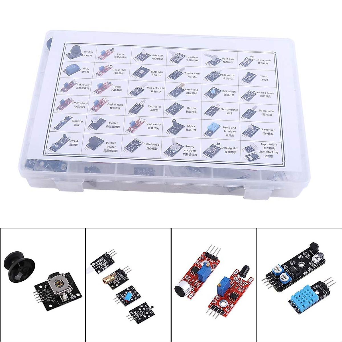 37 in 1 Sensor Modules Kit,Electronic Components kit,detect Temperature, Humidity, Sound, Light, Infrared, Motion,for MCU Education User with Box