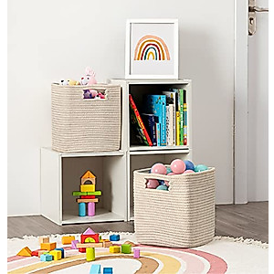 UBBCARE Set of 4 Storage Basket-11 X 10.5 X 10.5 In, Cotton Rope Basket for Shelves, Toys, Book, Cube Storage Bins with Handles, Woven Storage Basket for Organizing, Beige