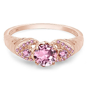 AFFY Simulated Pink Tourmaline Princess Engagement Ring in 14k Rose Gold Over Sterling Silver, Ring Size-9