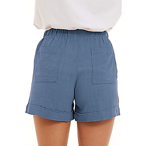 SWEET POISON Womens Tall Lounge Pants Elastic Waist Cute Travel Linen Beach wear Short Overalls Belts Lightweight Drawstring Summer Running Pants Dusty Blue XL