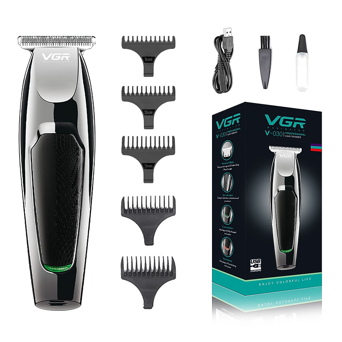 VGR Mens Hair Clippers Professional Hair Beard Trimmer 6 Level Adjustment, Electric Clippers Haircut Cutter Shaver with Household for Men, Kids, Pet Suitable for Home Daily Use 6 in 1 USB Charging