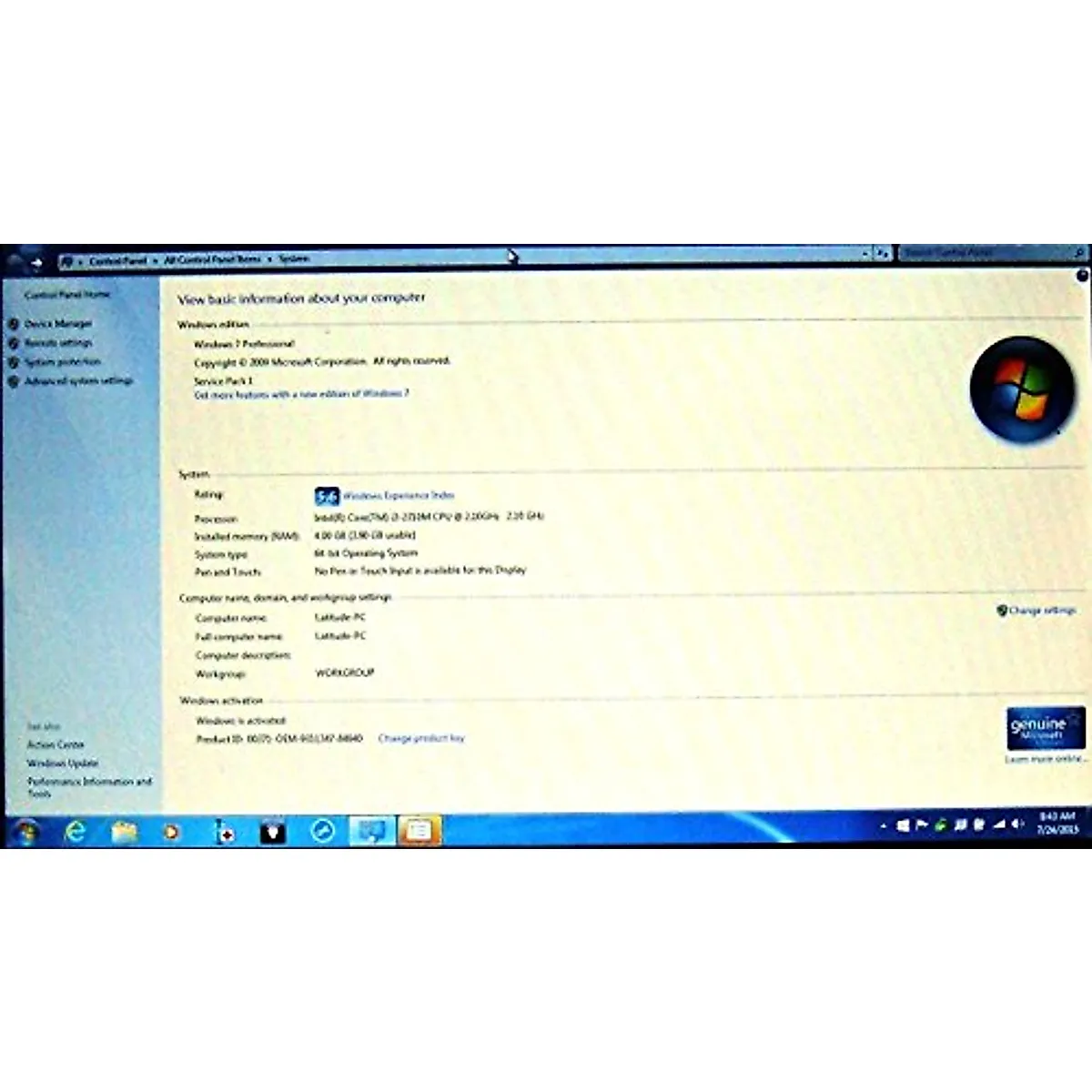 Dell Latitude E5520 15.6" LED Business Notebook / Intel Core i3-2310M / Genuine Windows 7 Professional, 32-bit / 2.0GB, DDR3 RAM / 250GB 7200RPM Hard Drive / 8X DVD+/-RW / 6-Cell (60WH) Primary Lithium Ion Battery