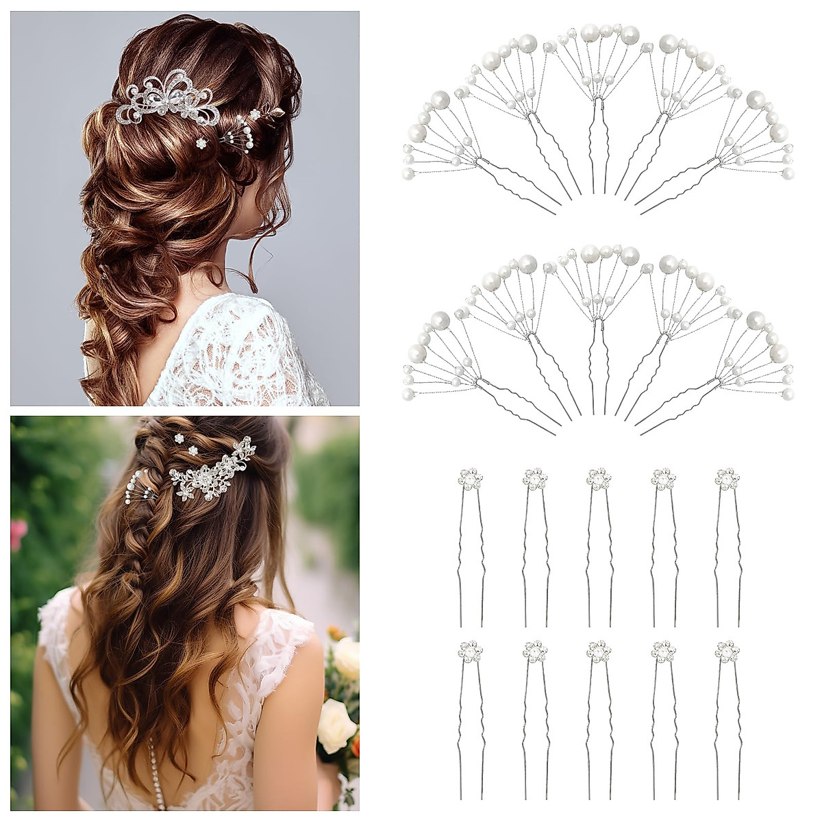 REVEW 23pcs Bridal Hair Comb Accessories Wedding Hair Accessories For Brides Bridal Hair Pins Crystal Pearls Flower Headpiece Hair Pins Decorative
