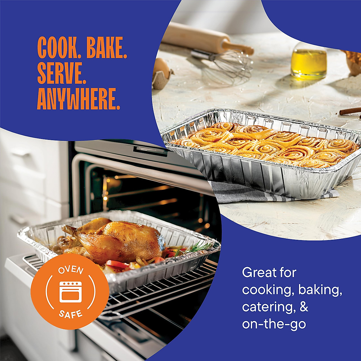 Aluminum Pans 9x13 Disposable Foil Pans [30-Pack] Heavy-Duty Baking Pans, Half-Size Deep Steam Table Pans - Tin Foil Pans Great for Cooking, Baking, Heating, Storing, Food Prepping by Stack Man