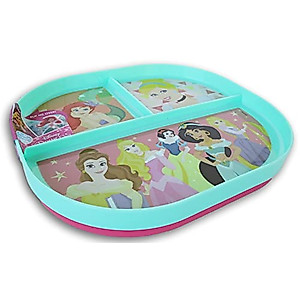Reversible Princess BPA Free Plate - Features Ariel, Cinderella, Belle, Jasmine, Snow White, Rapunzel, and More - 8 x 7 Inches
