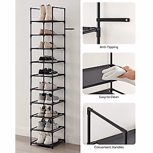 SONGMICS Shoe Rack, 10 Tier Shoe Shelf, Shoe Storage Organizer, Space-Saving, 13 x 13 x 68.1 Inches, Metal Frame, Non-Woven Fabric Shelves, for Entryway, Bedroom, Black ULSR110B02