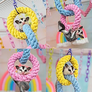 DONGKER Sugar Glider Hanging Climbing Toys,Hanging Three-Ring Swing Cage Toy for Sugar Glider Ferret Hamster Squirrel Chinchilla Parrots Climbing Exercising