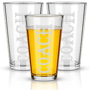 Newtay 3 Pieces Coach Pint Glass Football Soccer Softball Basketball Coach Gifts 16 oz Baseball Drinking Glasses for Drinking Water Wine Say Your Thanks to Coach Suitable for Both Men or Women