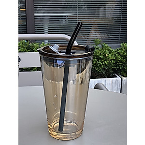 2 Pack 16 Ounce Tumbler with Lid and Straw, Leakproof Glass Cups with Lids and Straws, Iced Coffee Cup Silicone Sleeve Smoothie Cup Boba Cup