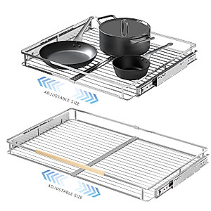 2Pack Expandable Pull Out Cabinet Organizer, 17.1~28"W x 22.5"D Heavy Duty Slide Out Shelves Adjustable Hight Cabinet Pull Out Shelves,Expandable Width Spice Rack Organizer for Kitchen Cabinet