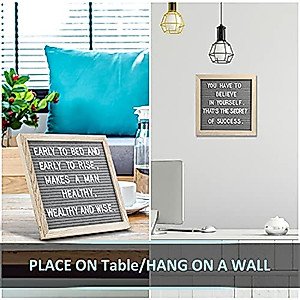 10x10" Grey Felt Letter Board with 350 Changeable Letters and Stand, Oak Frame Message Board Announcement Board for Home Decoration, Office, Farmhouse